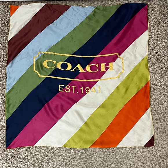 Coach | Accessories | Coach Square Multi Colored Stripe Silk Scarf With ...